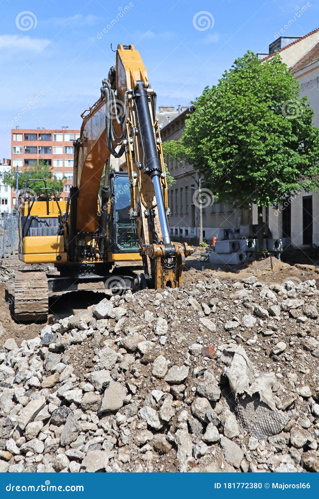 Excavator Works at the Road Construction Stock Photo - Image of mover ...