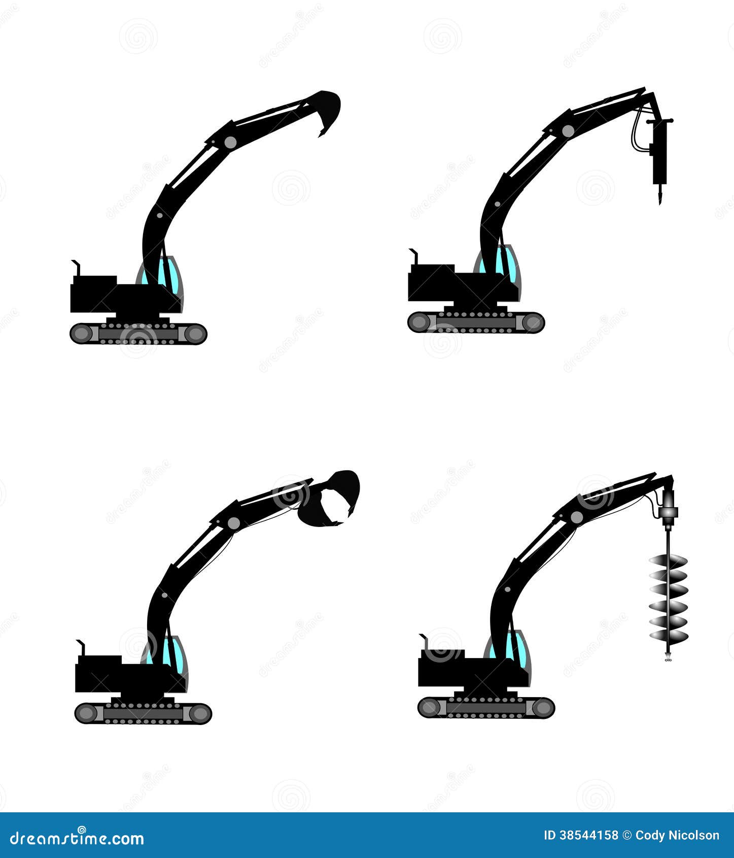 Excavators with Attachments Stock Illustration - Illustration of lift ...