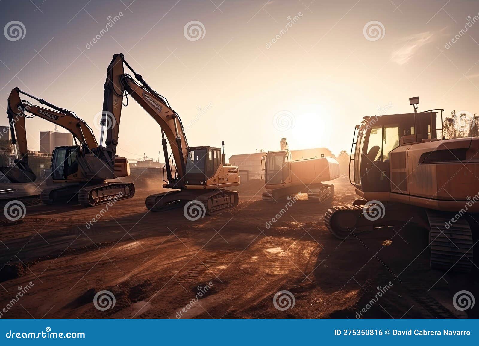 Excavators Digging on a Construction Site at Sunset. Ai Generative ...
