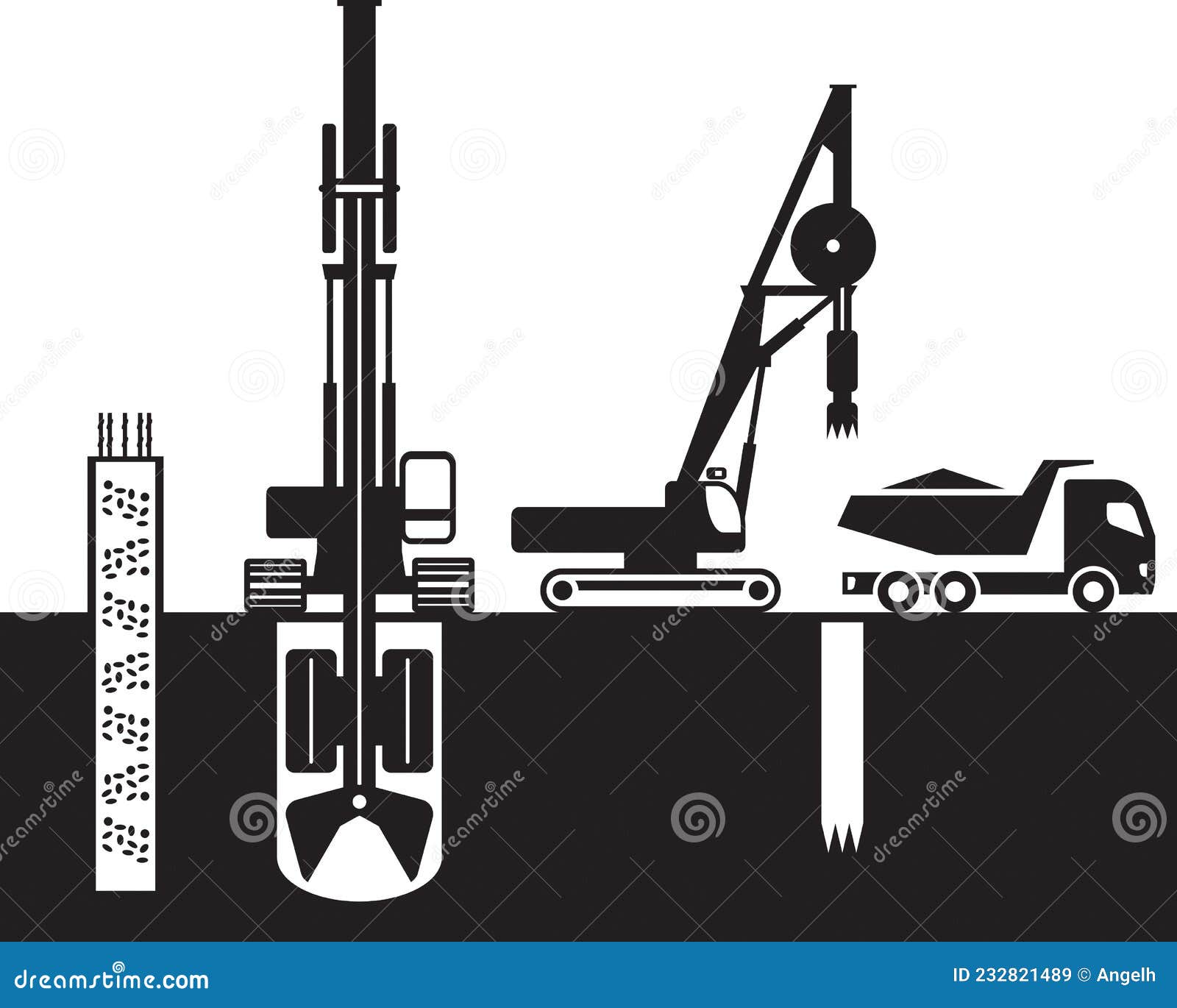 Excavators Digging The Foundations Of A Building Cartoon Vector ...