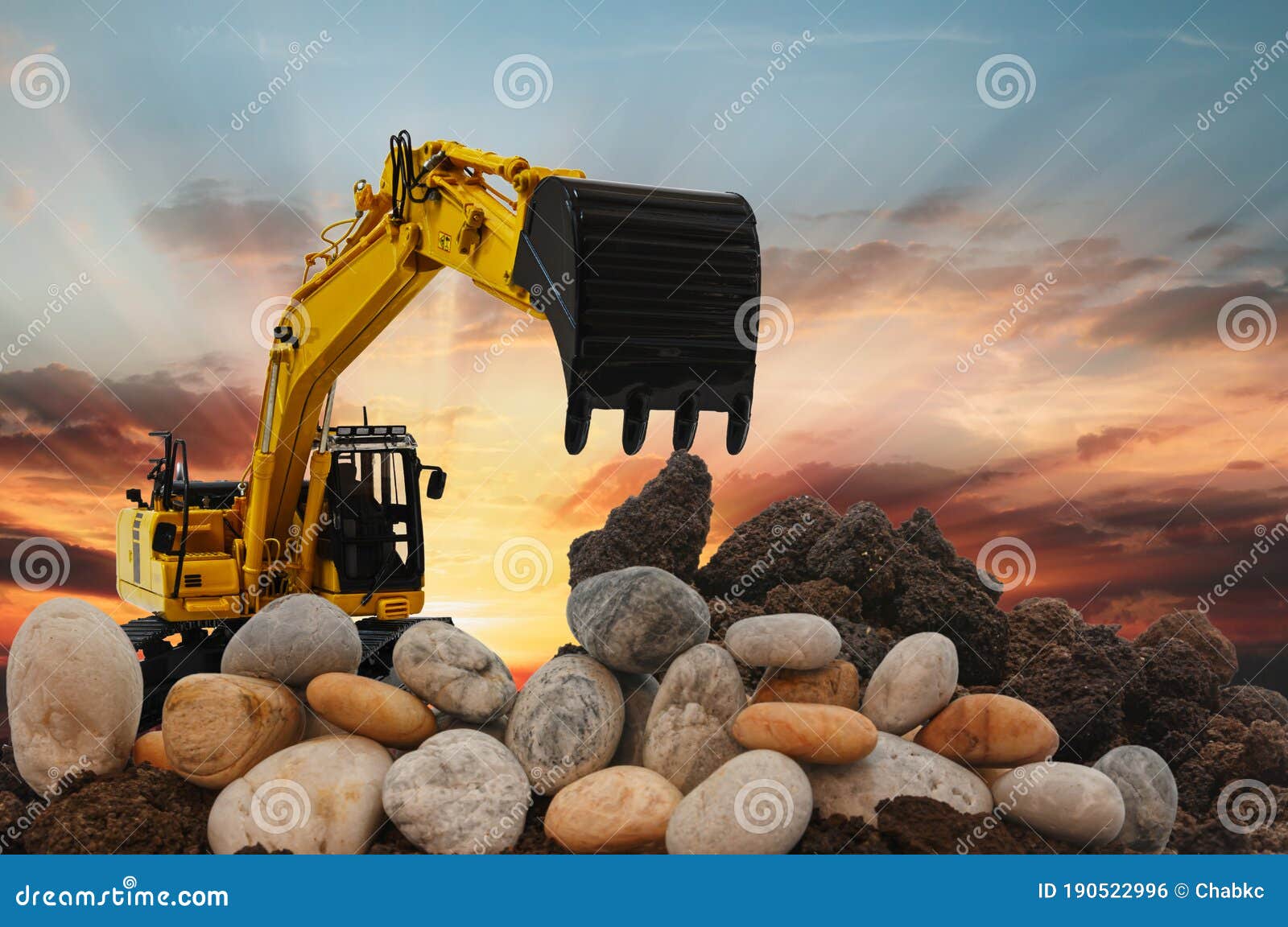 Excavators are Digging the Soil and Stone in the Construction Site ...