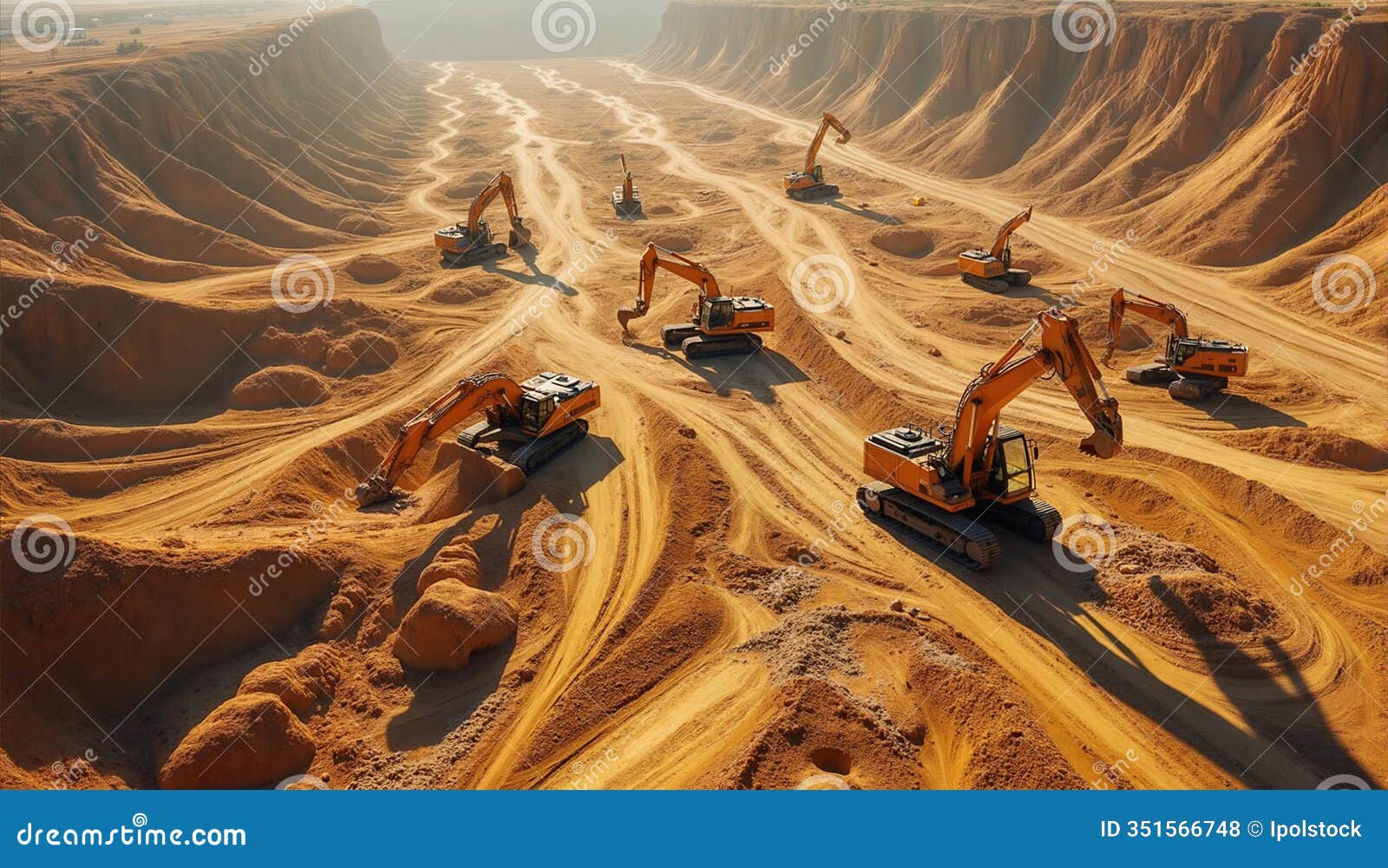 Excavators Digging a Trench on a Construction Site. Infrastructure ...