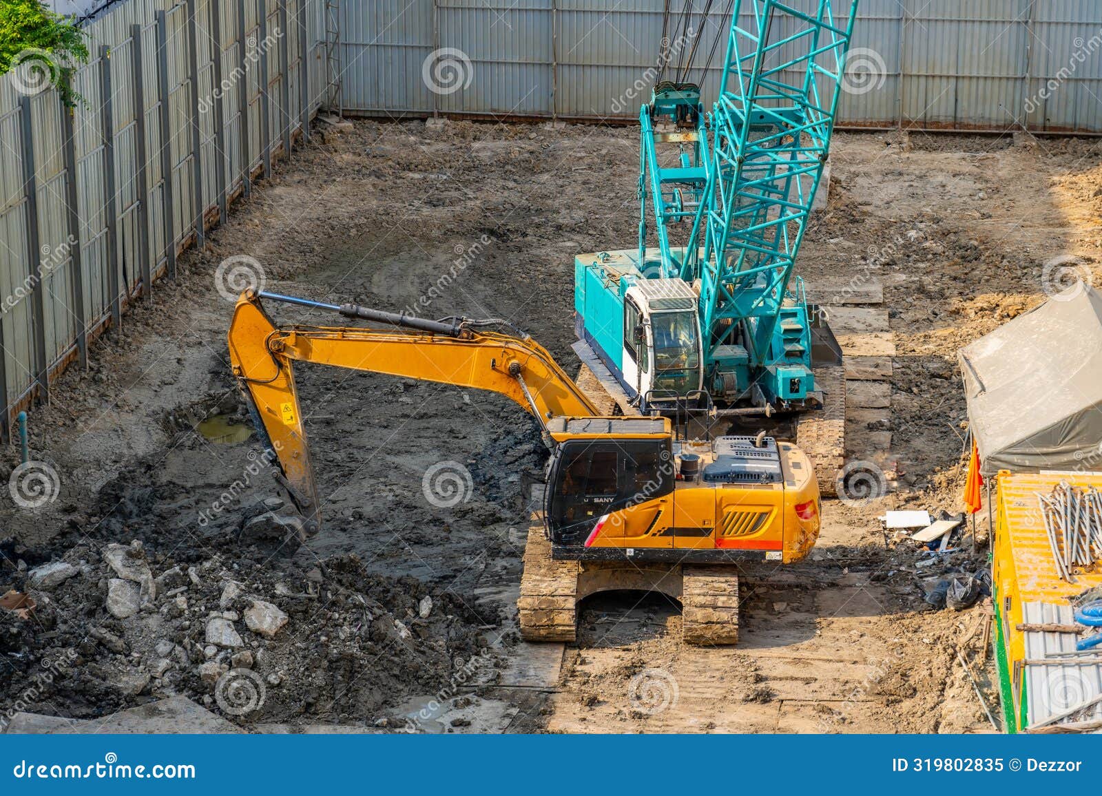 Excavators during Earthworks at Construction Site. Backhoe the Digging ...