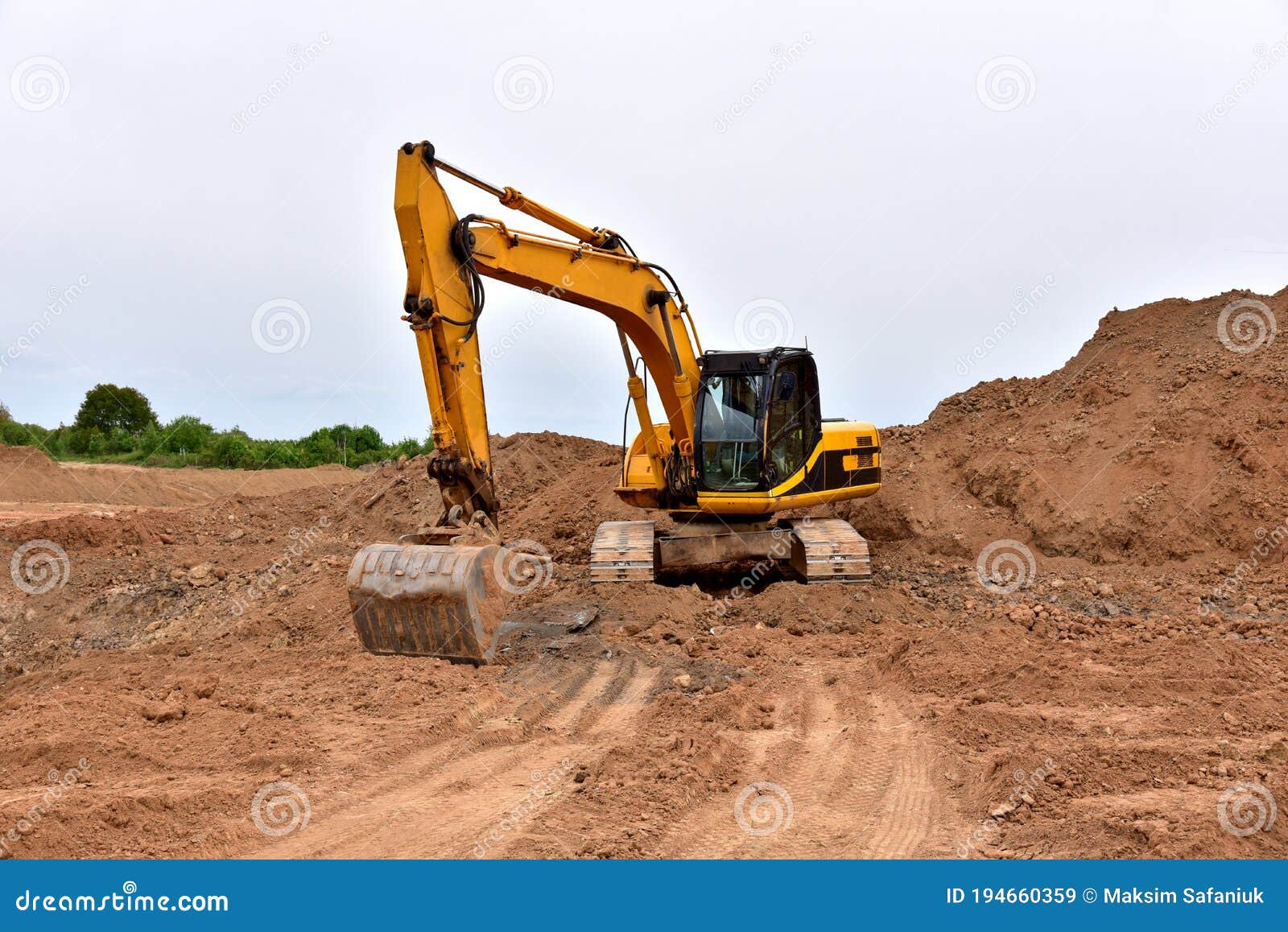 Excavators During Earthworks At Construction Site. Backhoe The Digging ...