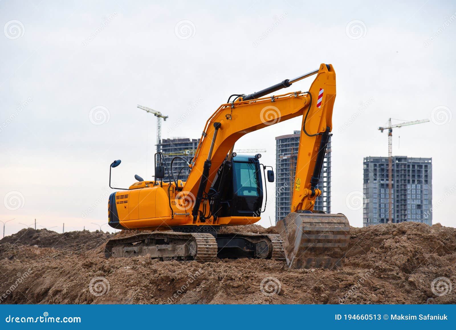 Excavators during Earthworks at Construction Site. Backhoe the Digging ...