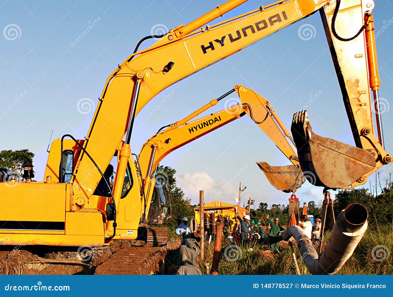Excavators Holding Pipeline on Swamp Editorial Photography - Image of ...