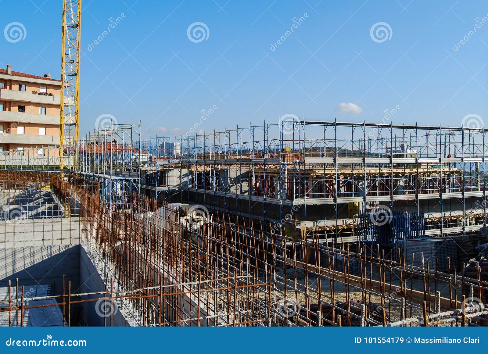 Excavators Machine on a Construction Site Assembly a Huge Mold with ...