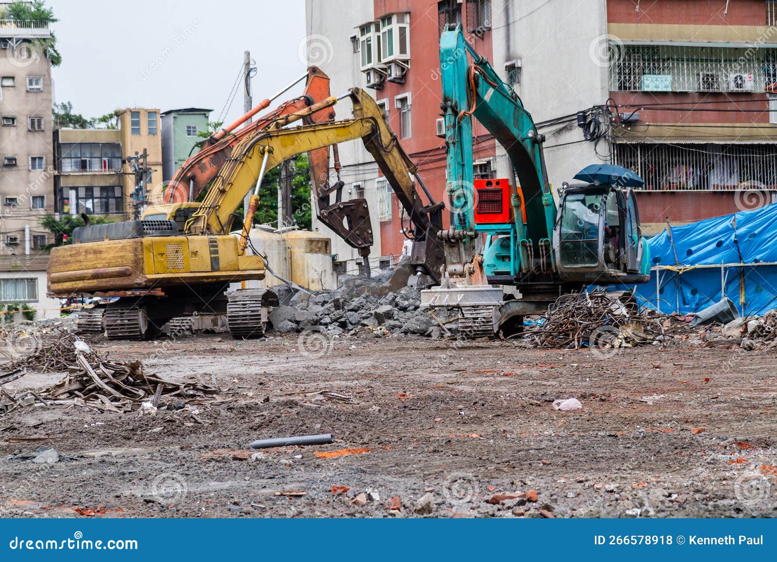 Excavators Moving Debri on Site Stock Photo - Image of industrial ...
