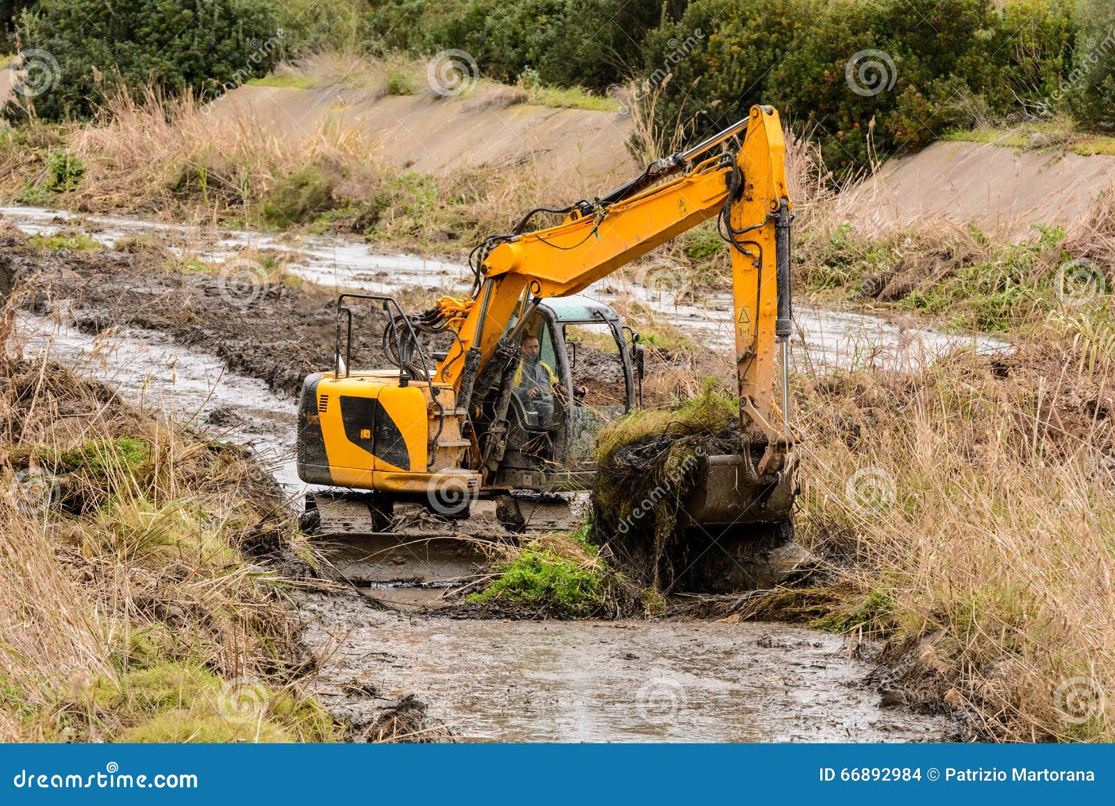 Excavators in the river. stock photo. Image of digger - 66892984