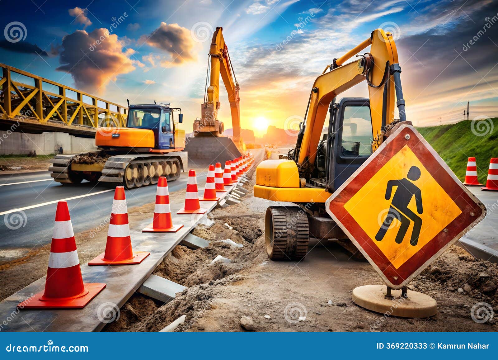 Excavators Symbol Road Construction Work Tools Road Signs Brick Stock ...