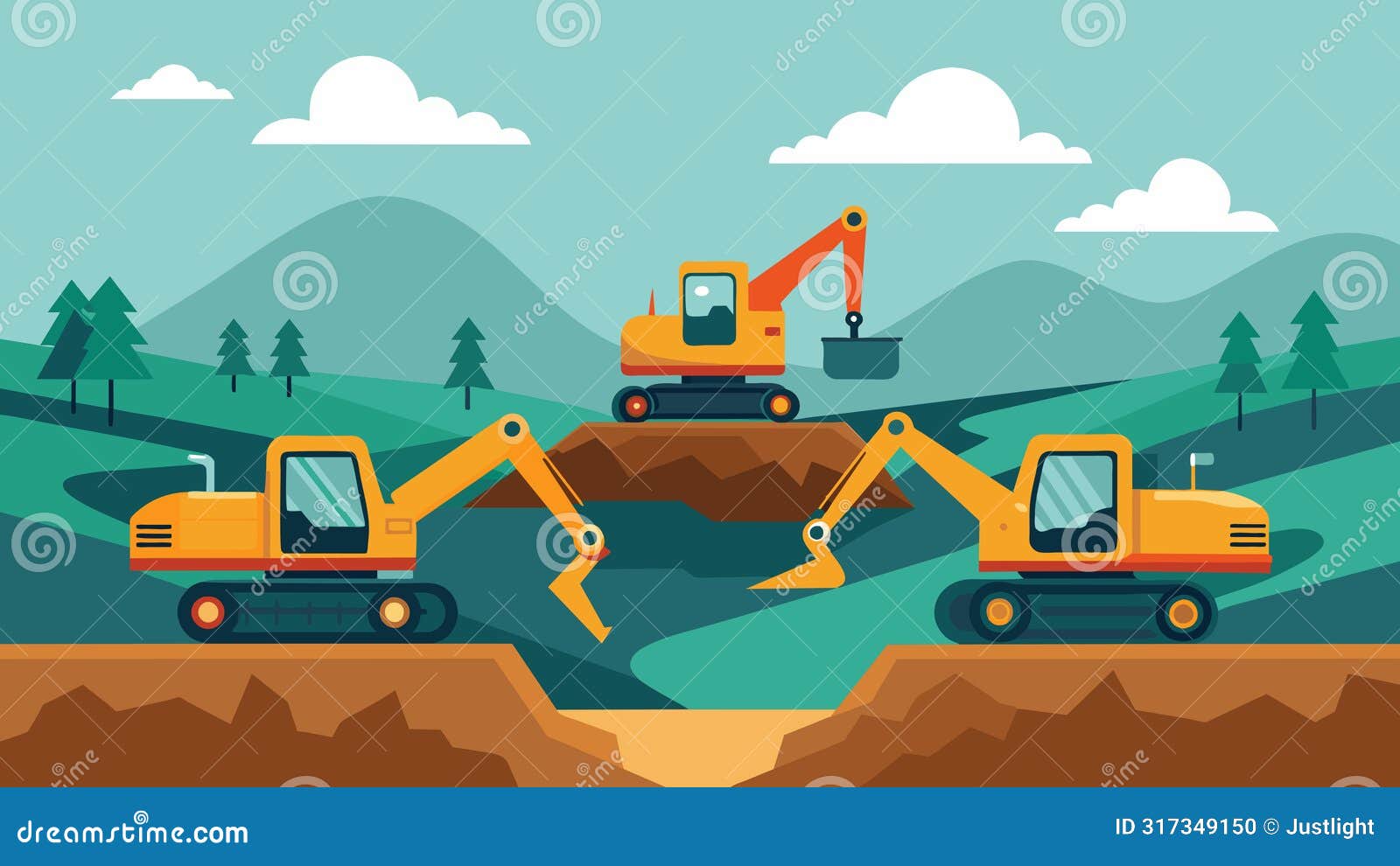 The Excavators Work In Perfect Synchronization Each One Focusing On A ...