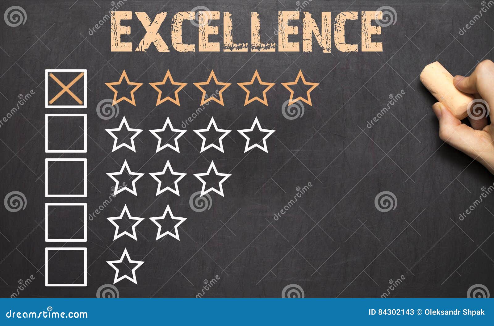 The Excellence Five Golden Stars.Chalkboard Stock Image - Image of ...