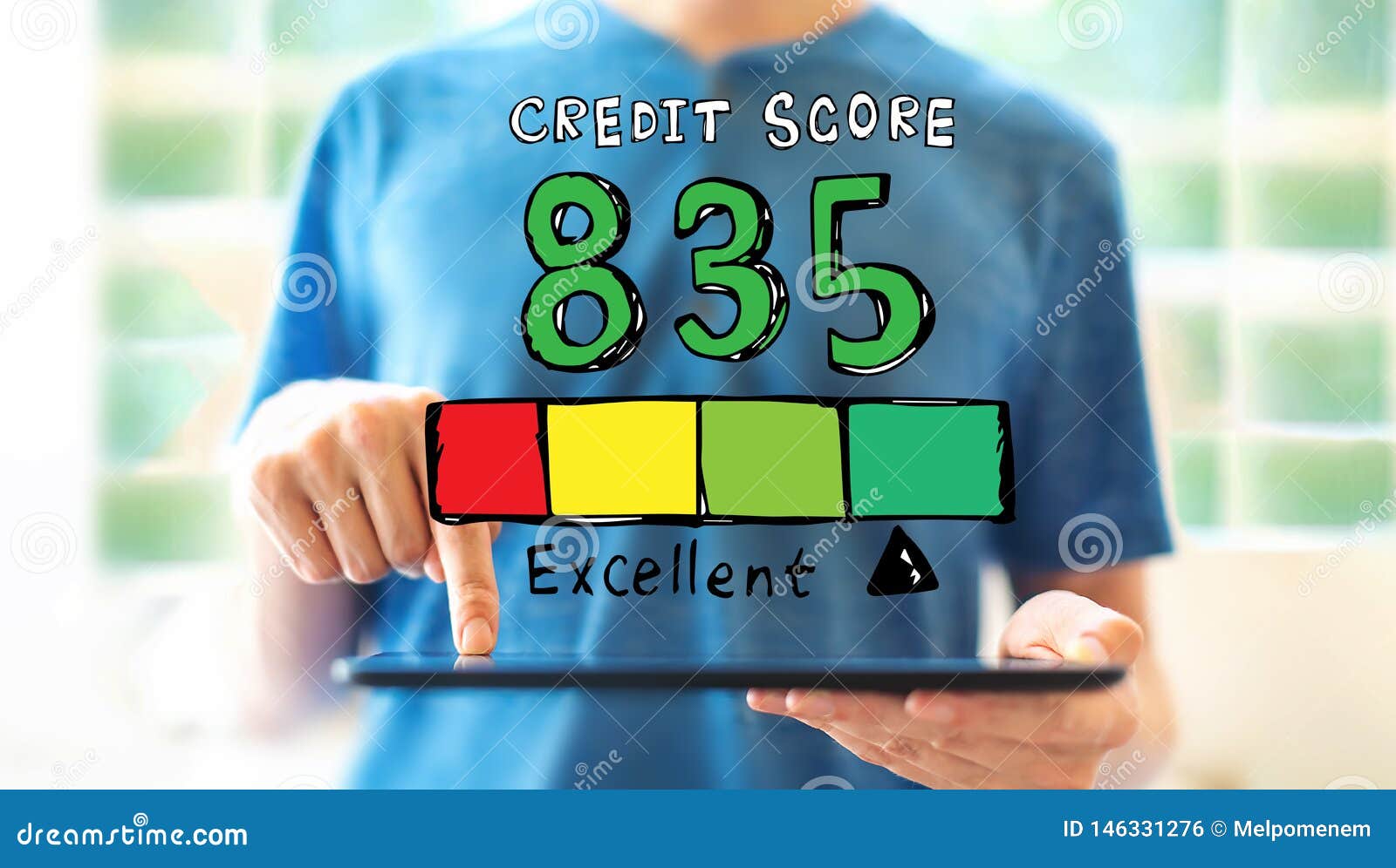 Excellent Credit Score Theme with Man Using a Tablet Stock Photo ...