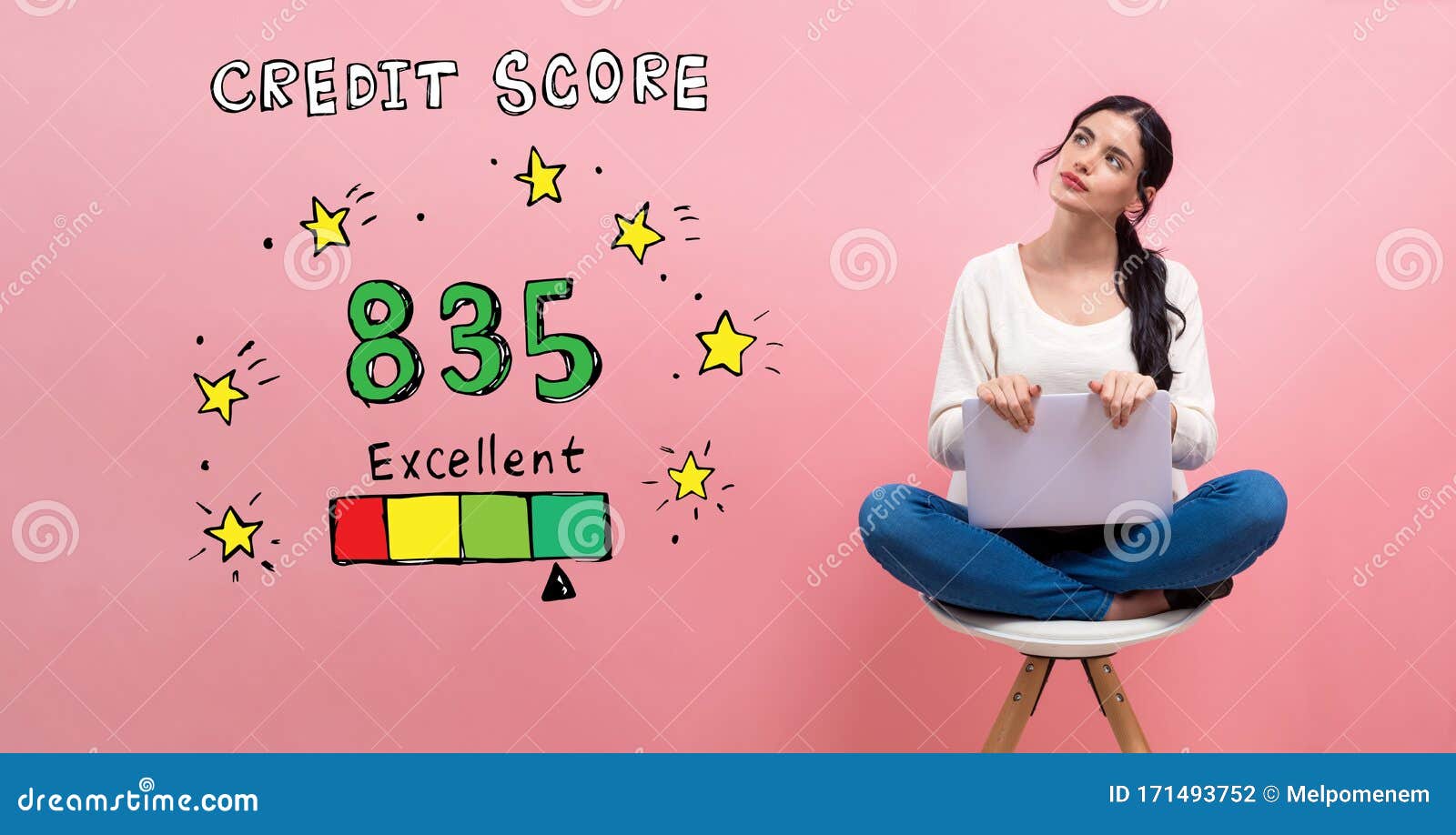 Excellent Credit Score Theme with Woman Using a Laptop Stock Photo ...