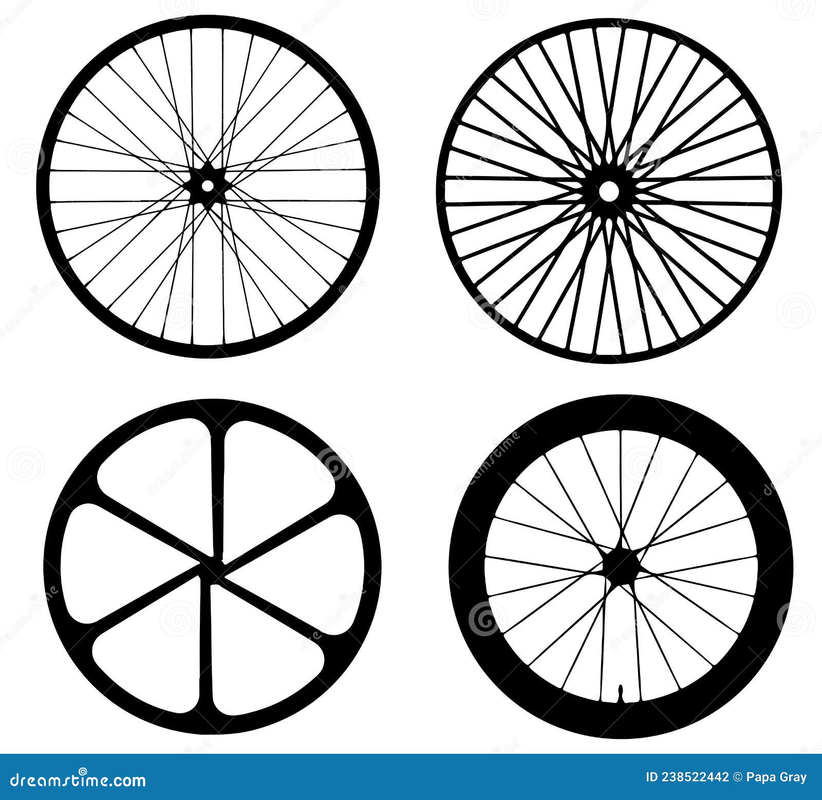 Bicycle Wheels. Tires Silhouettes Bike Wheels With Metal Spokes Vector ...