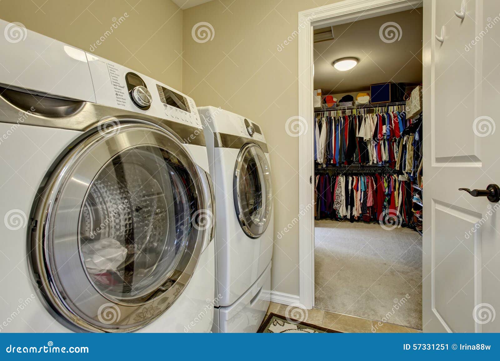 Excellent Laundry Room with Washer and Dryer. Stock Image - Image of ...