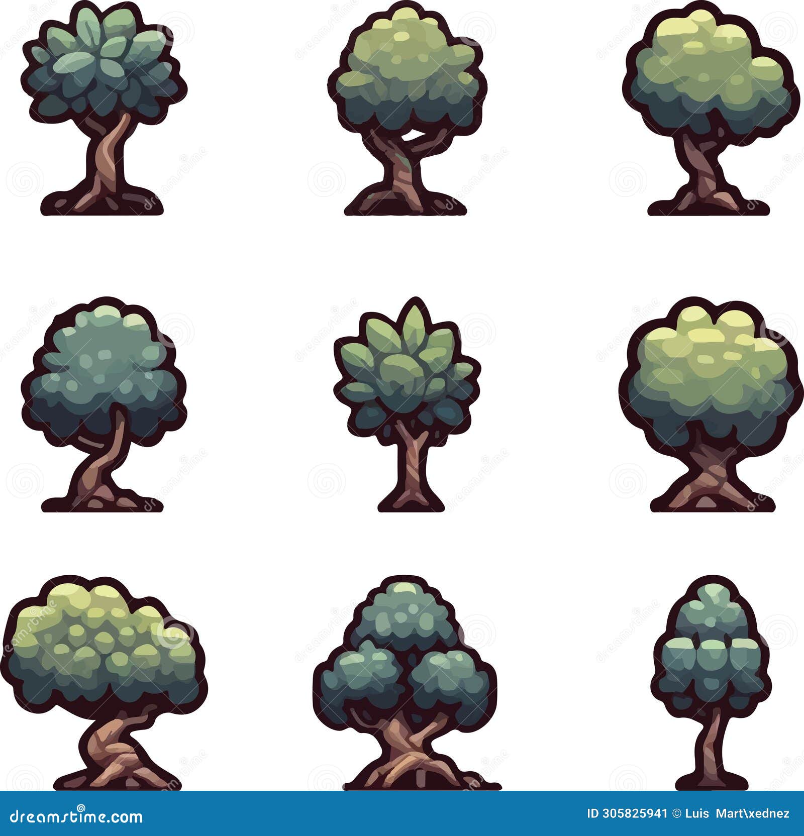 Excellent and Lovely Game Items Trees Vector Set Stock Illustration ...