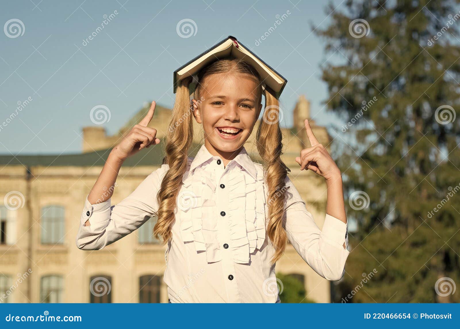 Excellent Student Girl Study with School Book Outdoors, Having Fun ...