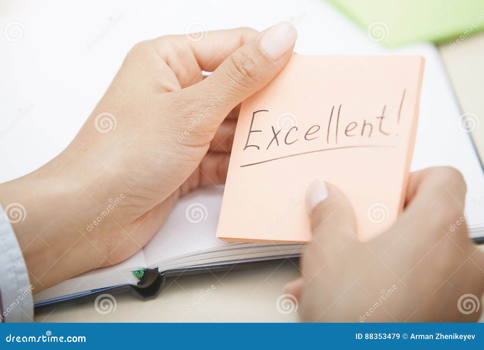 Excellent Text on Adhesive Note Stock Image - Image of hand, motivation ...