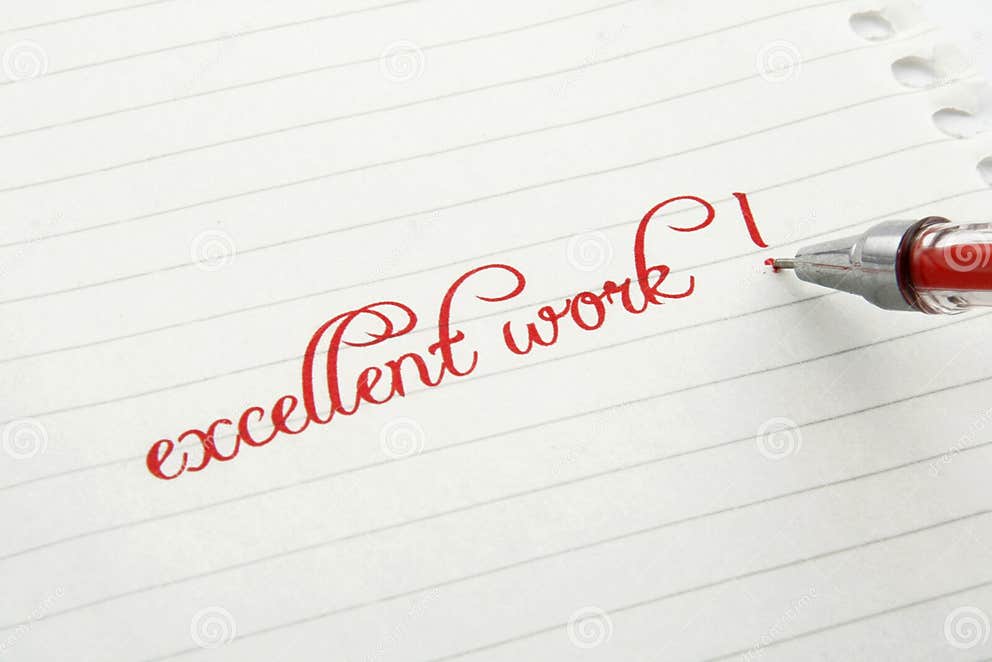 Excellent work stock photo. Image of mark, lined, note - 2021994