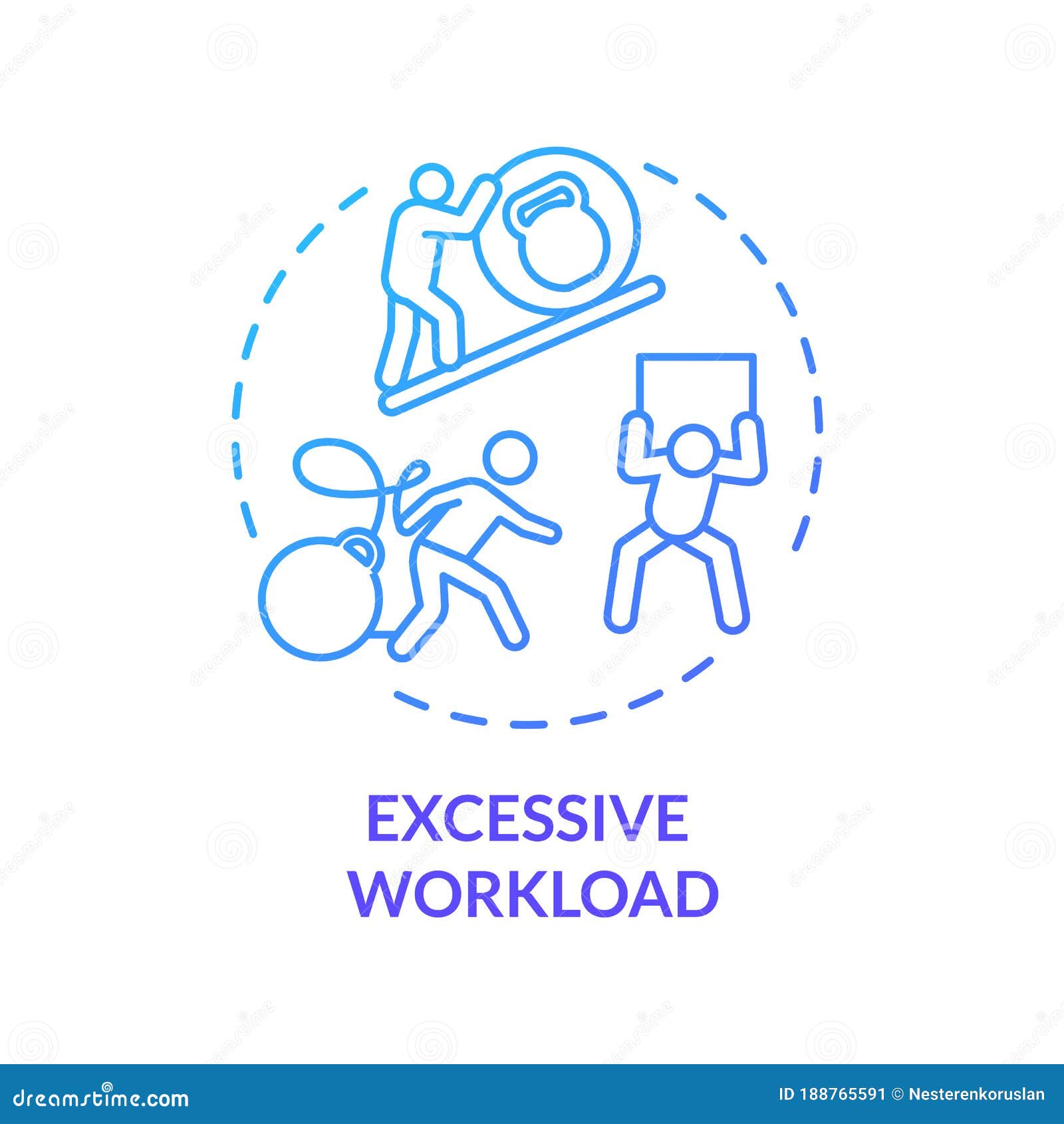 Excessive Workload Blue Concept Icon. Multitasking at Work. Overwhelmed ...