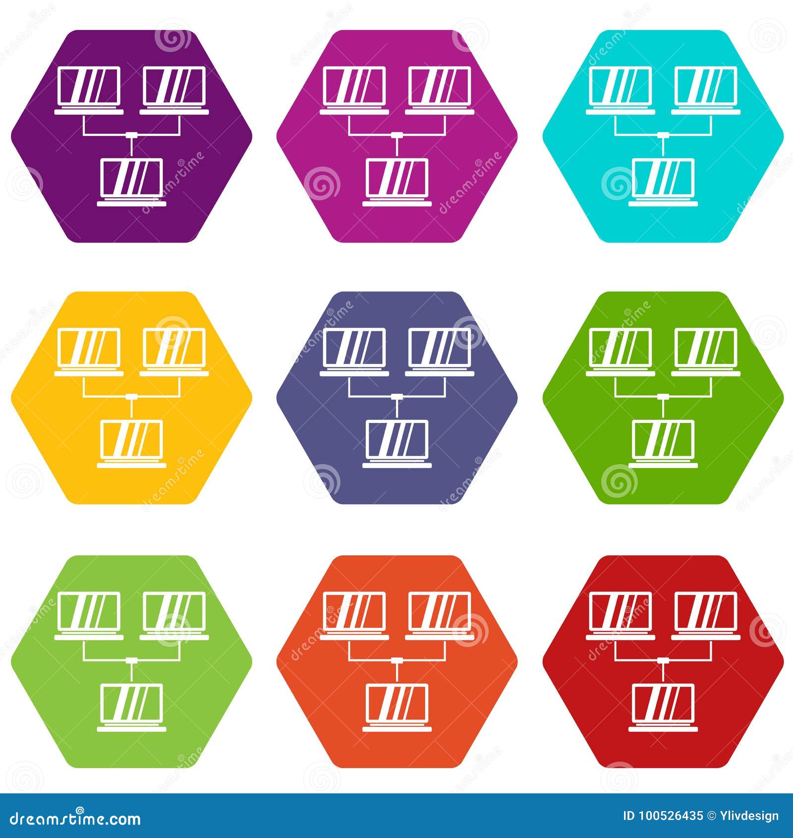 Exchange of Data between Computers Icon Set Color Hexahedron Stock ...