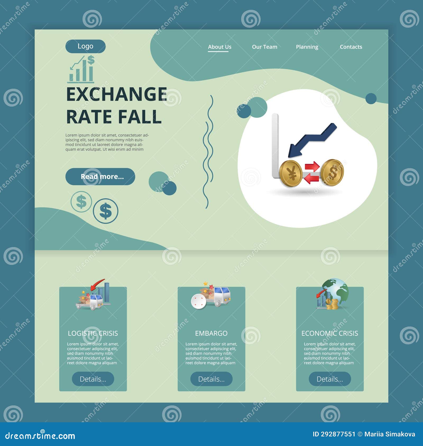 Exchange Rate Fall Flat Landing Page Website Template. Logistic Crisis ...