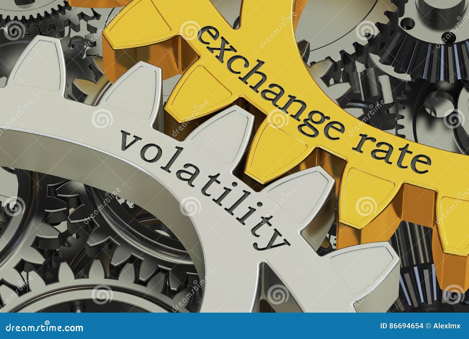 Exchange Rate Volatility Concept on the Gearwheels, 3D Rendering Stock ...