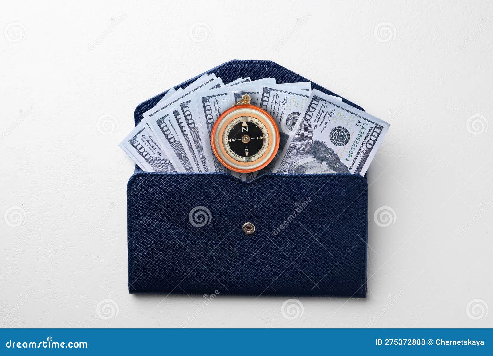 Exchange Rate. Wallet with Money (dollar Banknotes) and Compass on ...