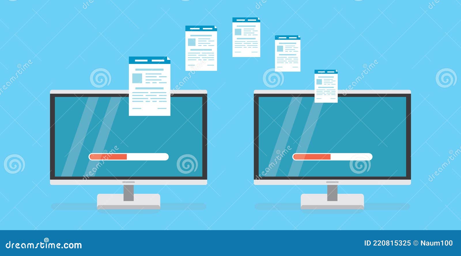 Exchanging Files. Two Modern Computer Monitors Stock Vector ...