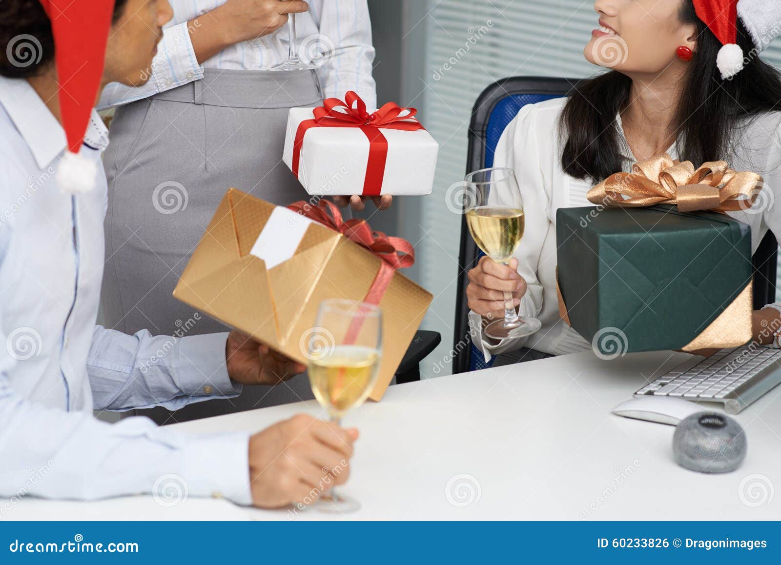 Exchanging presents stock photo. Image of holiday, champagne - 60233826