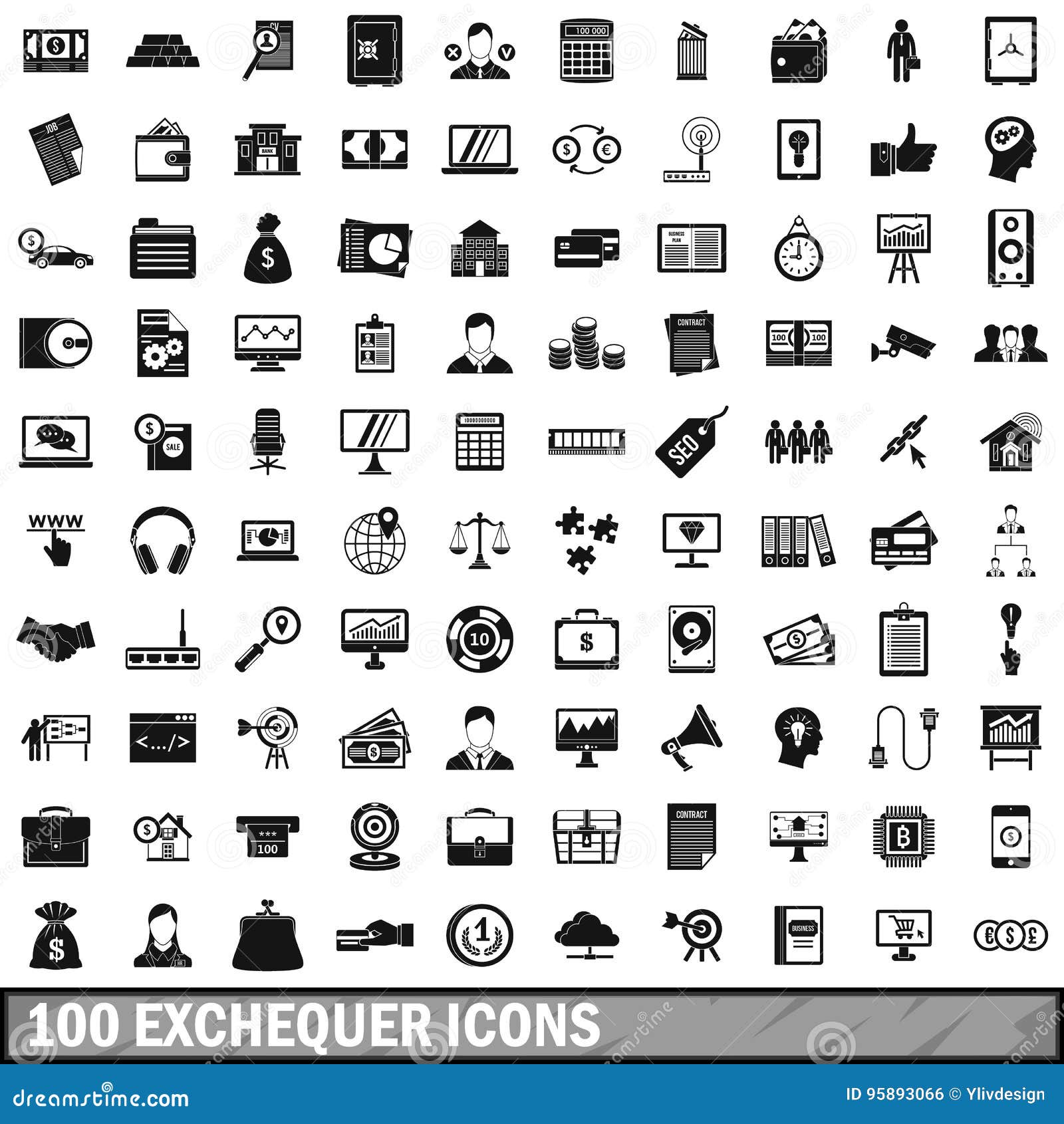 100 Exchequer Icons Set, Simple Style Stock Vector - Illustration of ...
