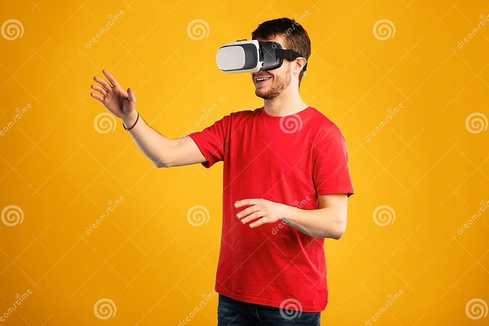 Man Wearing Virtual Reality Goggles at the Studio Stock Image - Image ...