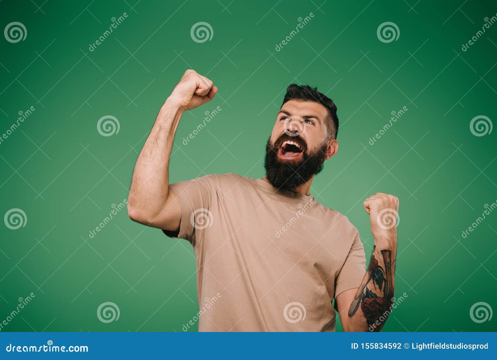 Excited Bearded Man Gesturing and Yelling Isolated Stock Photo - Image ...