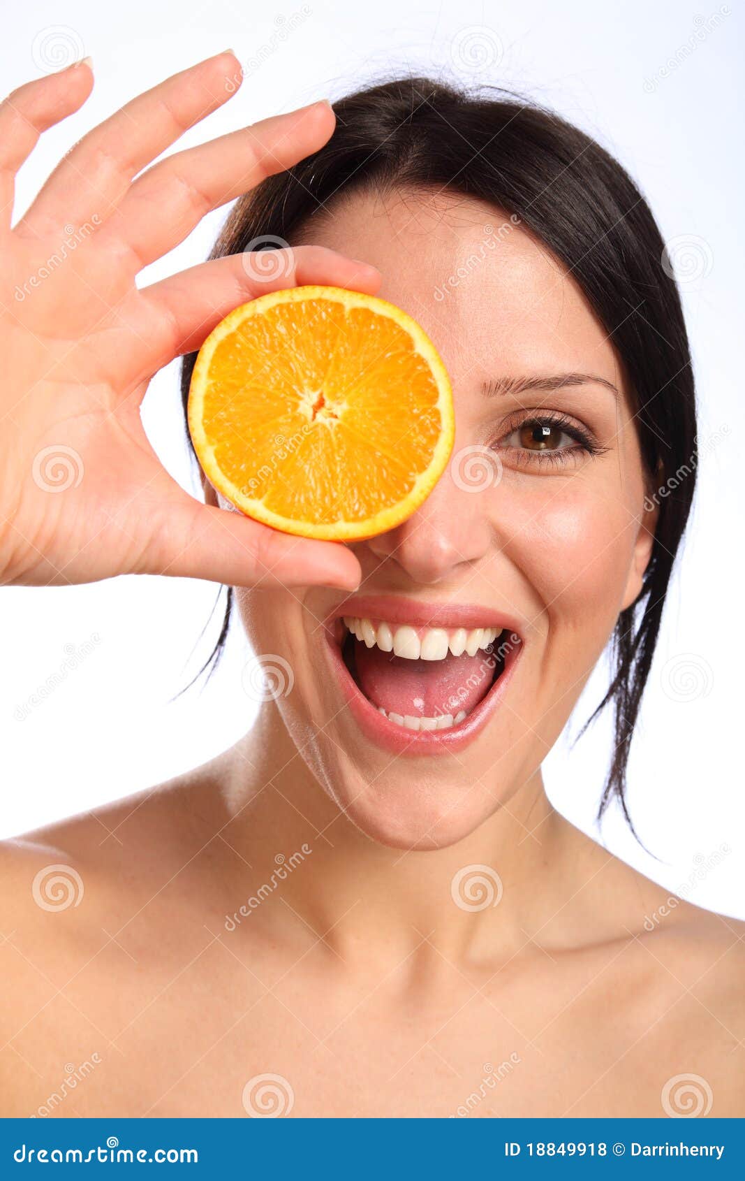 Excited Beautiful Young Woman with Orange Fruit Stock Photo - Image of ...