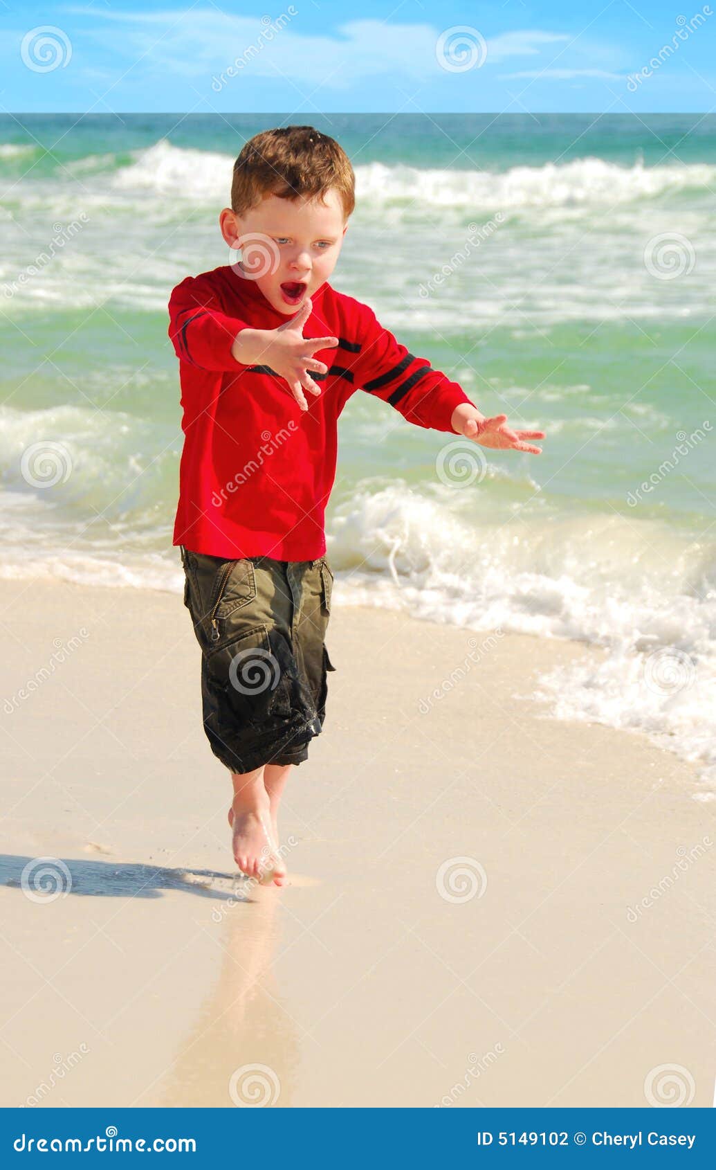 Excited Boy on Beach stock photo. Image of playing, leisure - 5149102