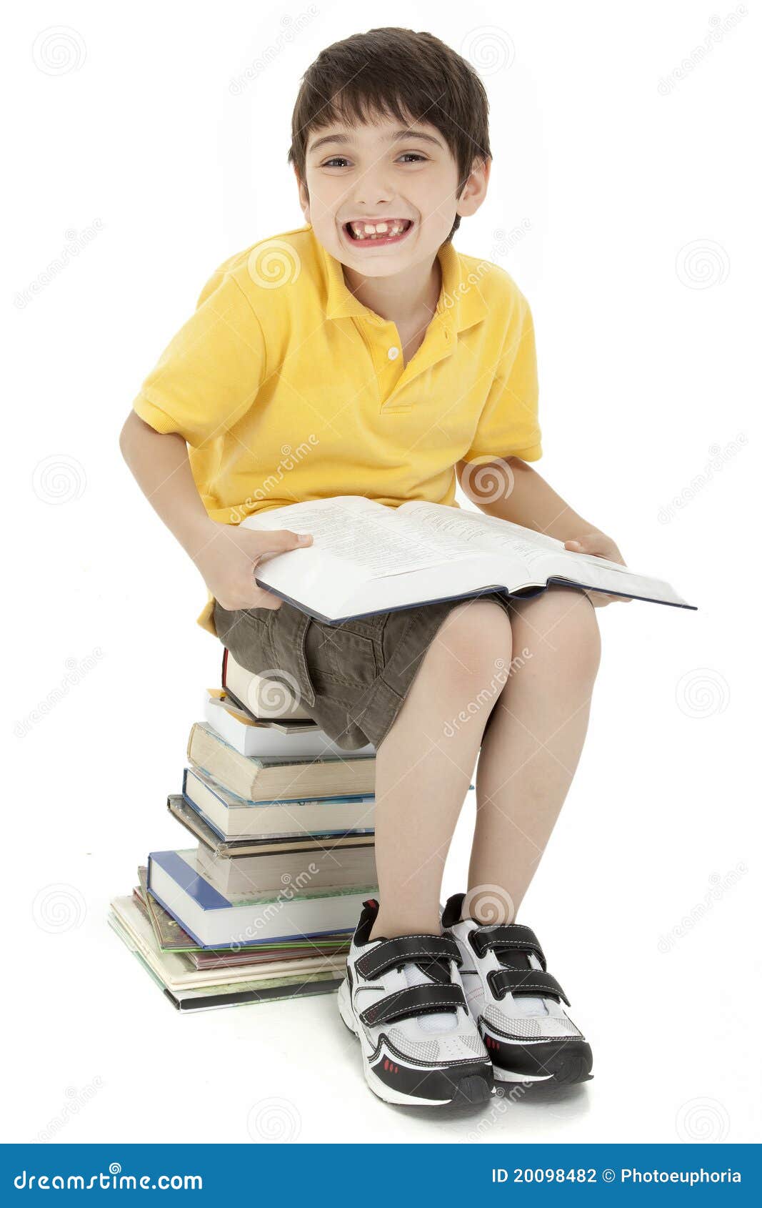 Excited Boy Child with Books Stock Photo - Image of library, novel ...