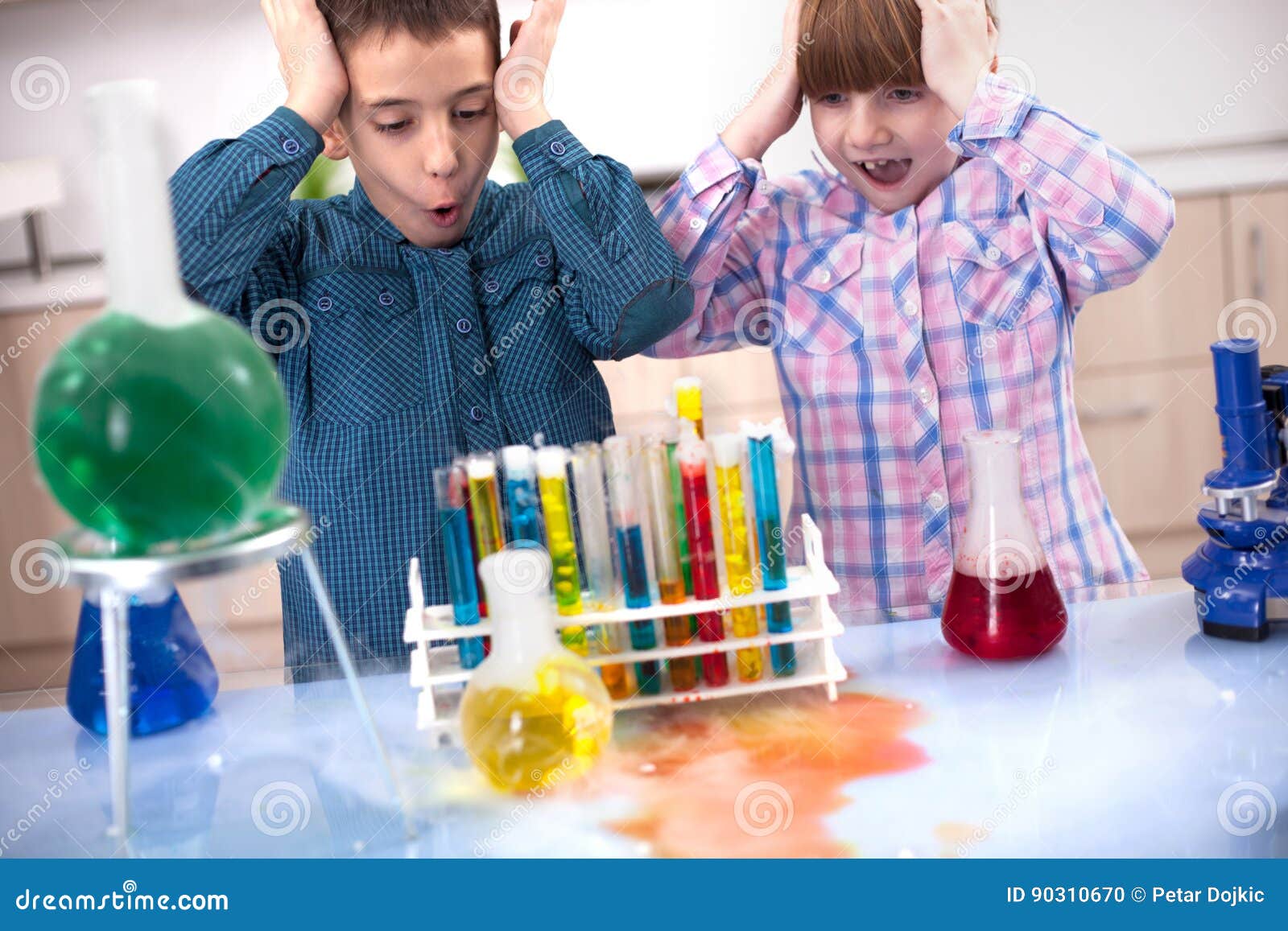 Excited Boy and a Girl in a Laboratory Stock Photo - Image of biology ...