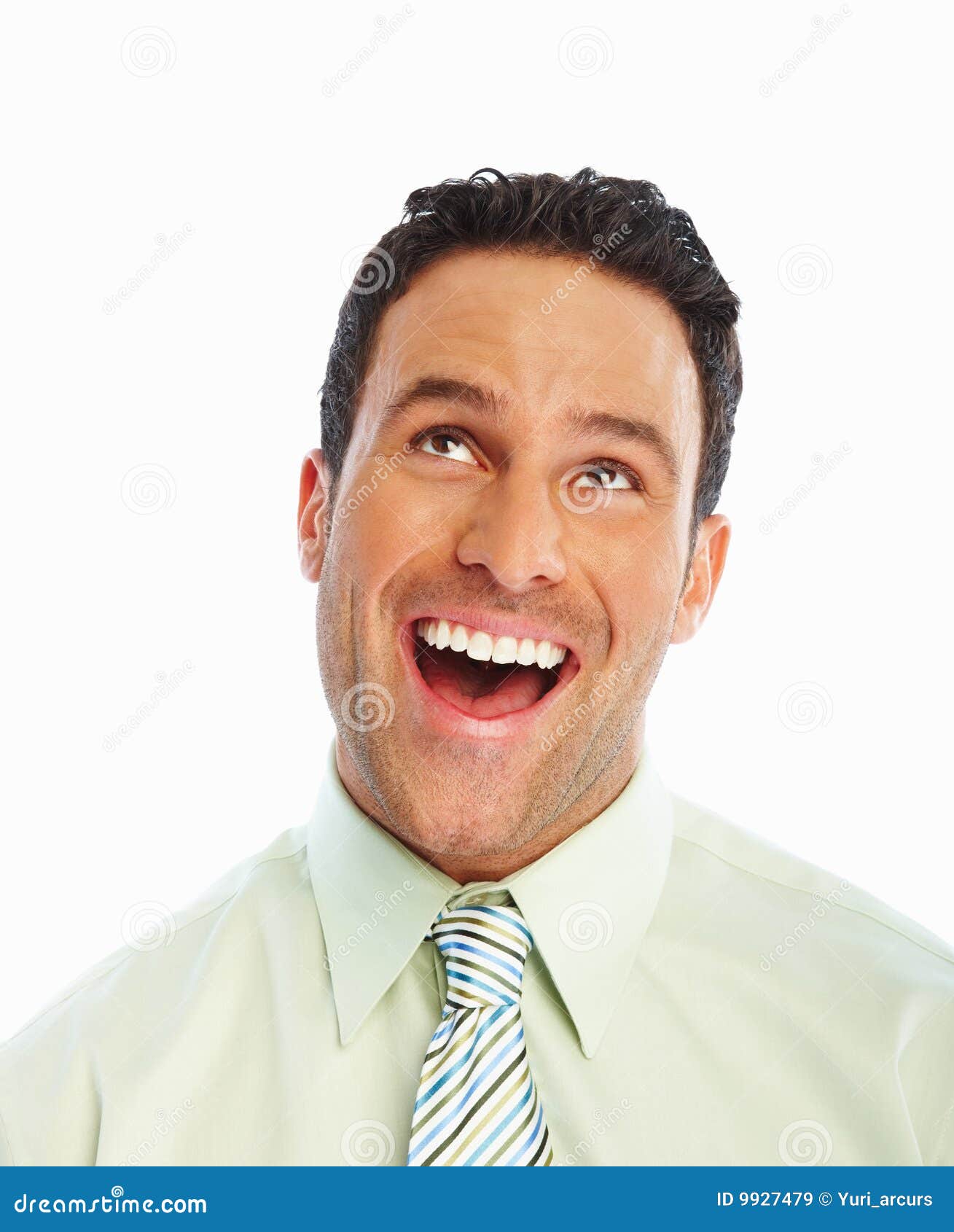 Excited Business Man Looking Upwards and Smiling Stock Image - Image of ...