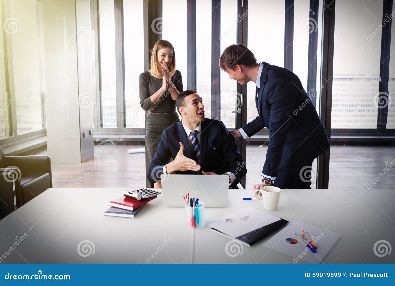 Excited Business People in Modern Office Working on Project Stock Image ...