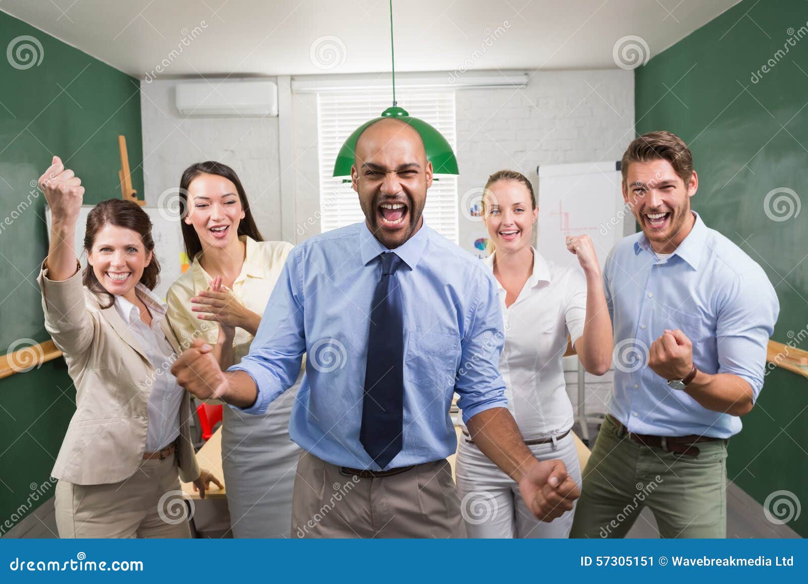 Excited Business Team Cheering at Camera Stock Image - Image of board ...