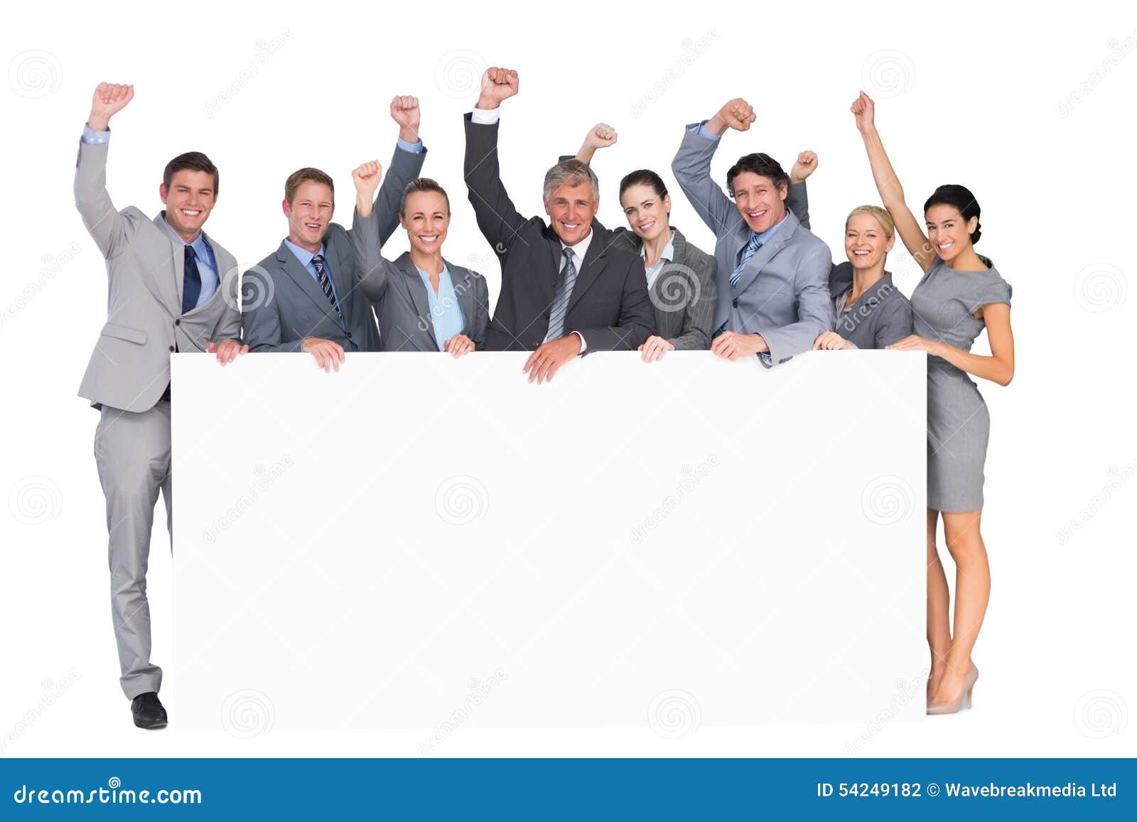 Excited Business Team Holding Poster Stock Photo - Image of excited ...