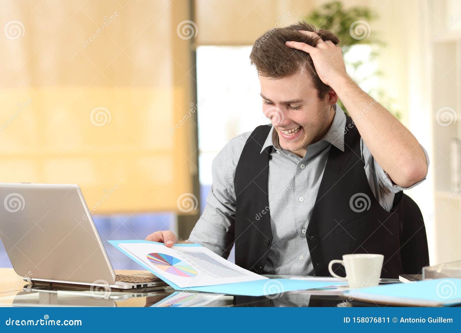 Excited Businessman Checking Statistics on Document Stock Image - Image ...