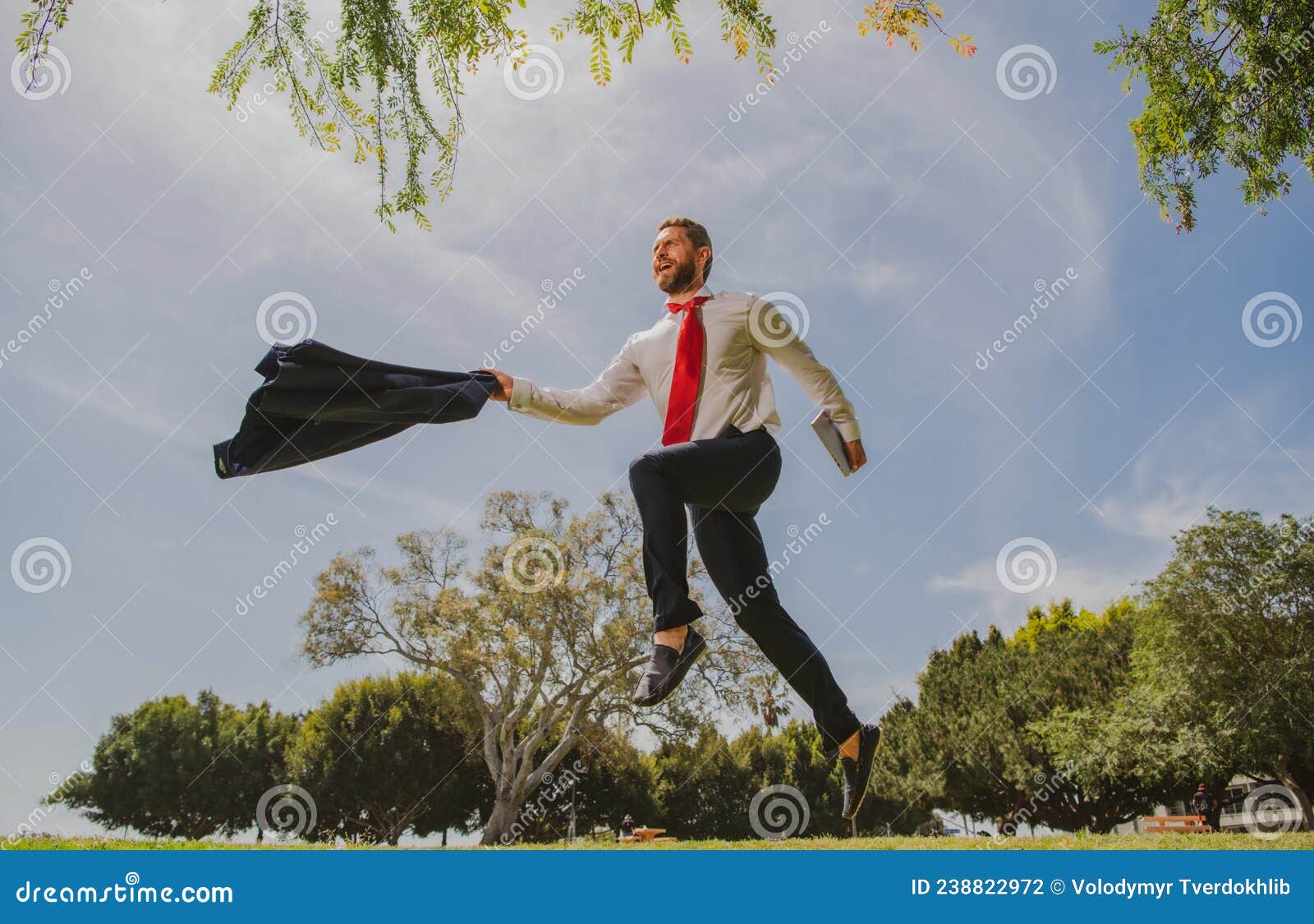 Excited Businessman Running Fast, Racing and Jumping. Stock Photo ...