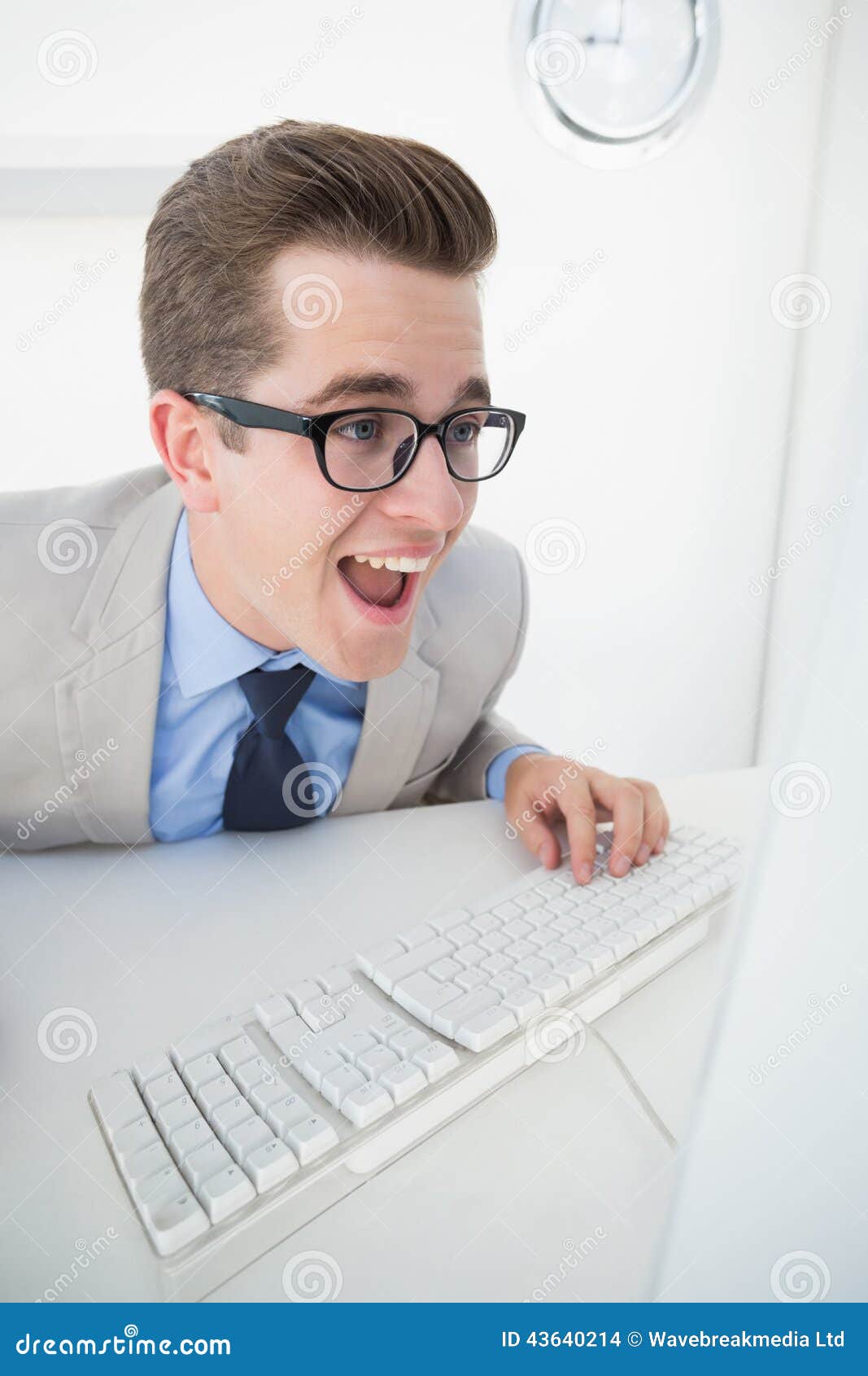 Excited Businessman Working on Computer Stock Photo - Image of ...