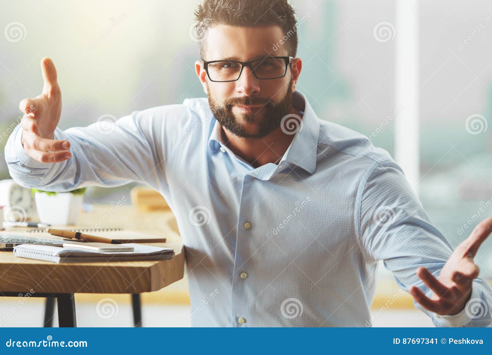 Excited Businessman at Workplace Stock Image - Image of face, closeup ...