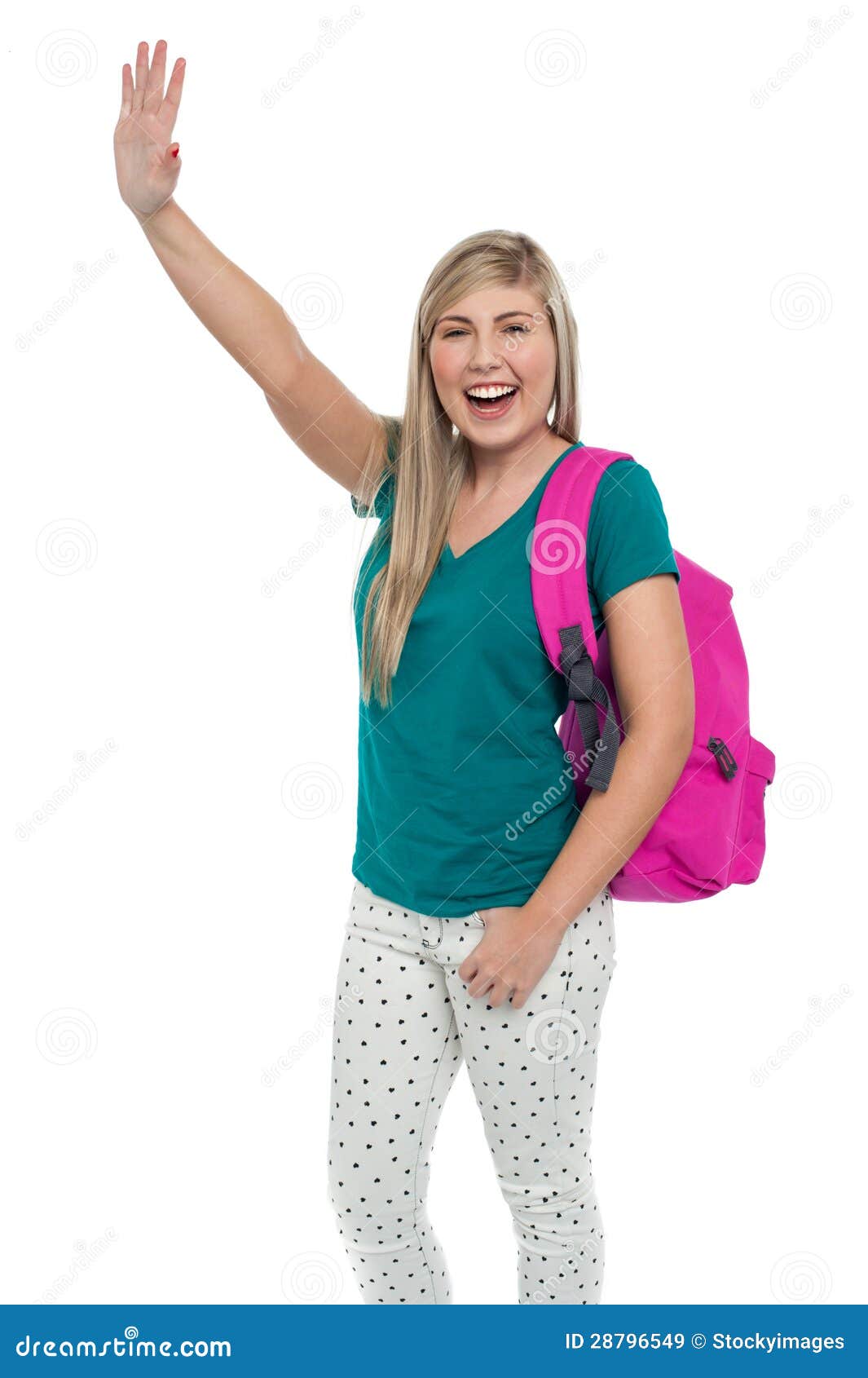 Excited College Student Waving Her Hand Royalty Free Stock Images ...