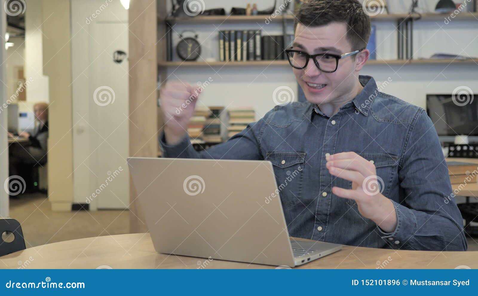 Excited Creative Man Cheering Win at Work Stock Footage - Video of ...