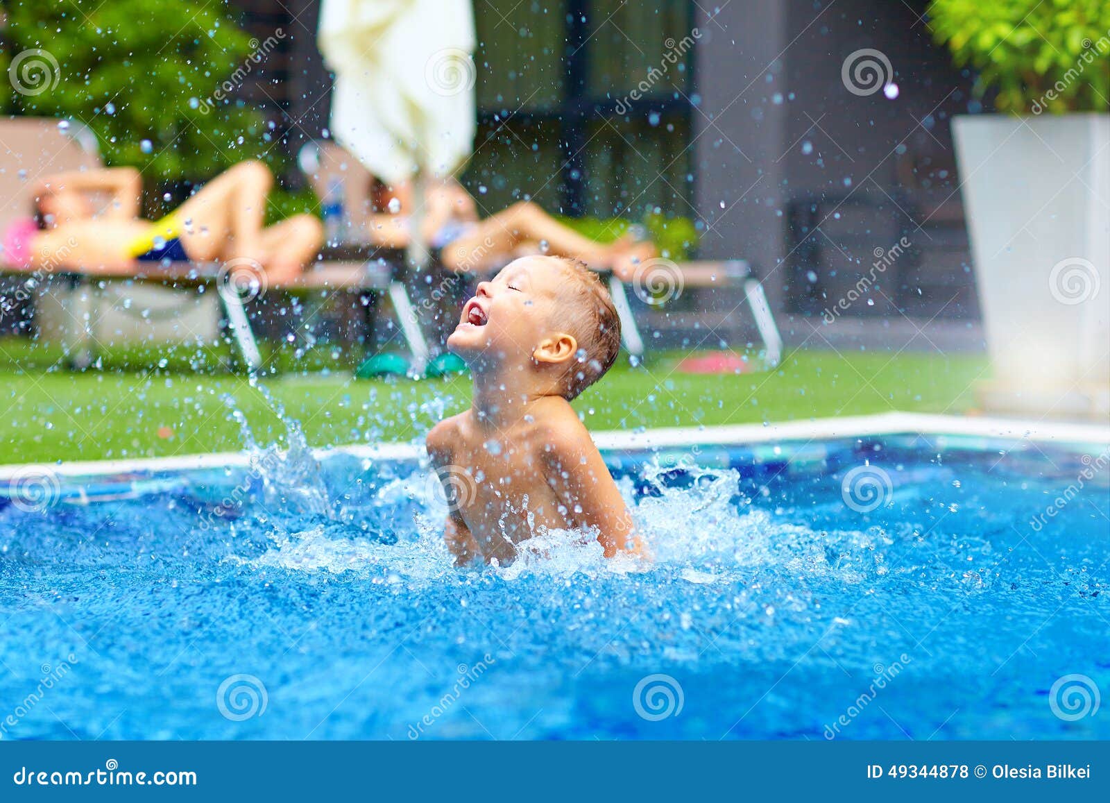 Excited Cute Boy Having Fun in Pool Stock Photo - Image of enjoy ...