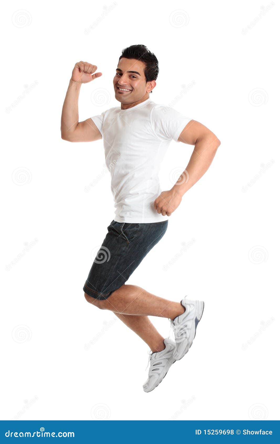 Excited Energetic Jumping Man Success Stock Photo - Image of background ...